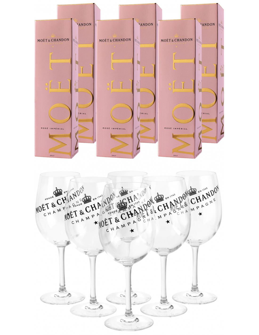 Moët & Chandon Set 6 verres + 6 Impérial rosé - 6 x 75 cl
